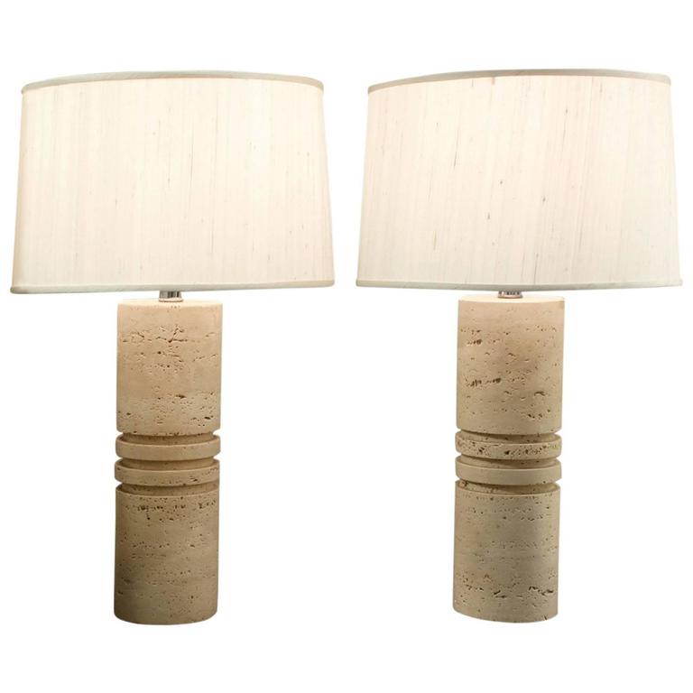Pair of Italian Travertine Table Lamps at 1stDibs