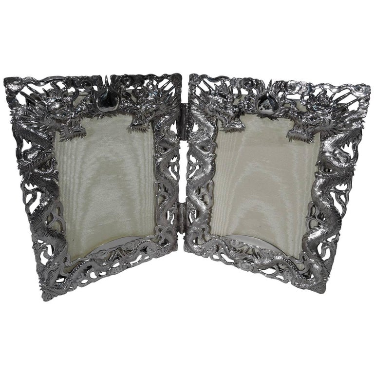 Chinese Export Silver Dragon Diptych Picture Frame For Sale at 1stDibs ...