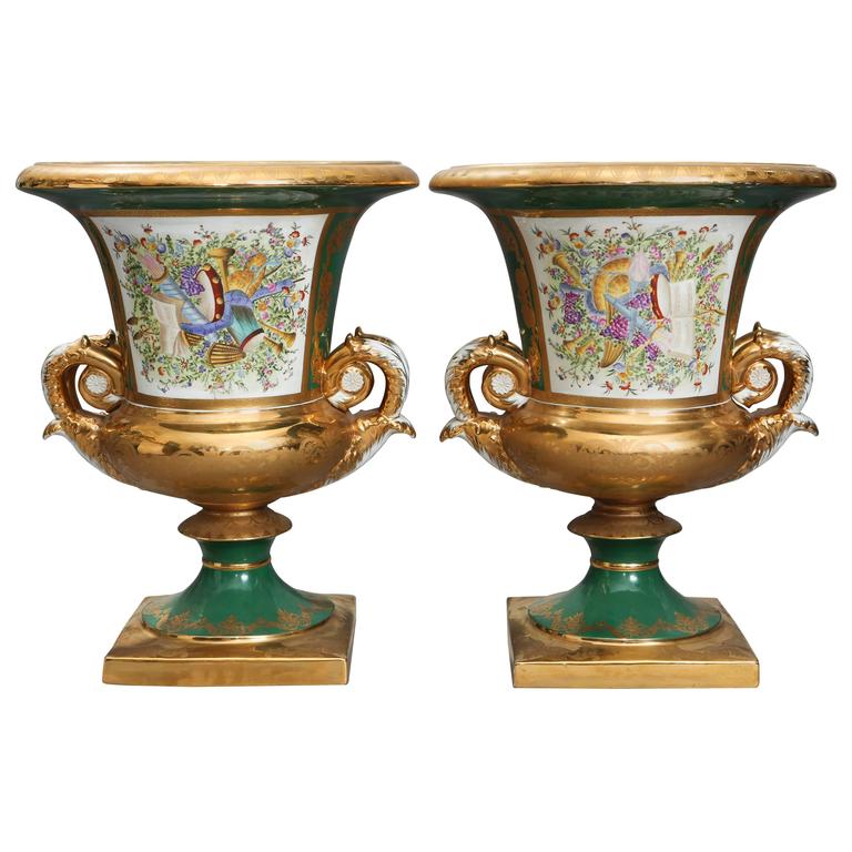 19th Century Pair of Large Russian Gardner Porcelain Campana Urns For ...