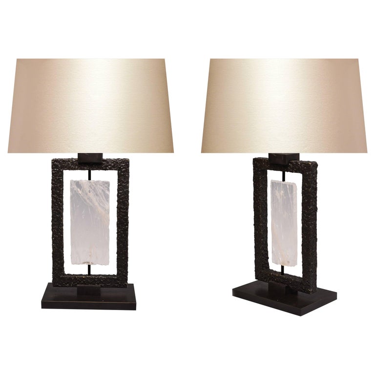 Pair of Modern Rock Crystal Lamps For Sale at 1stDibs