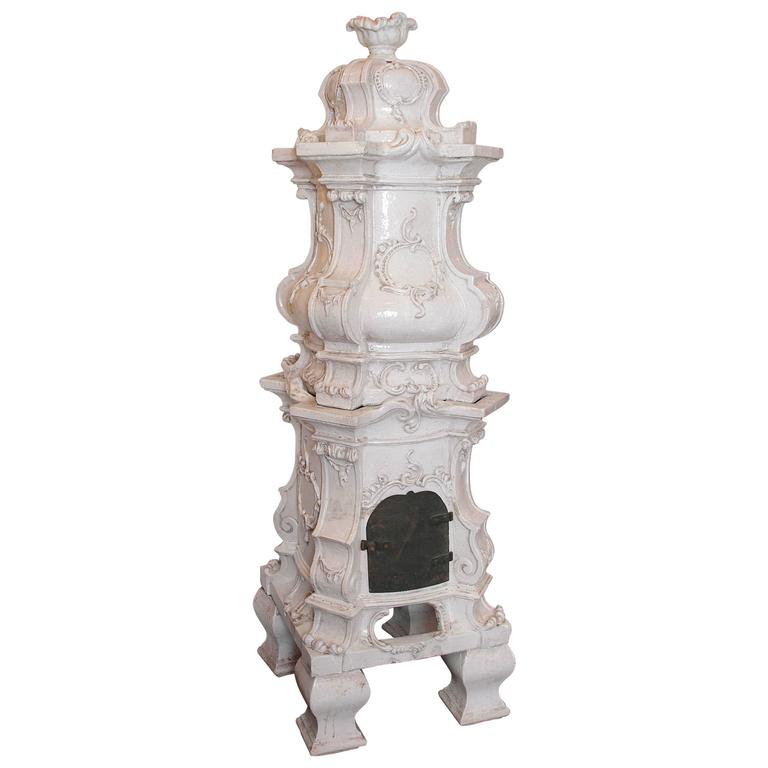19th Century French Terra Cotta Rococo Glazed Stove at 1stDibs