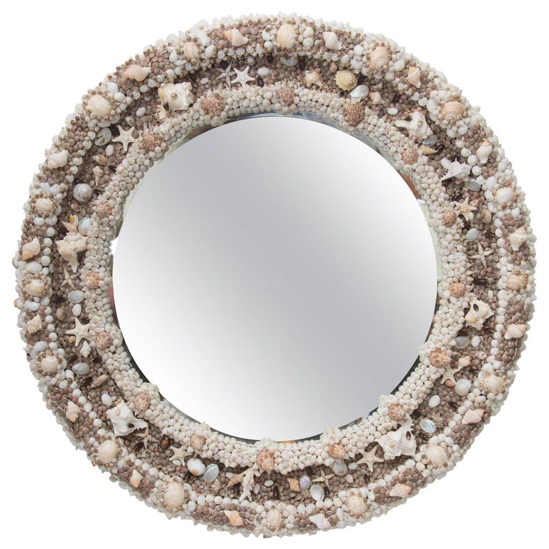 Round Mirror Decorated with Shells at 1stDibs