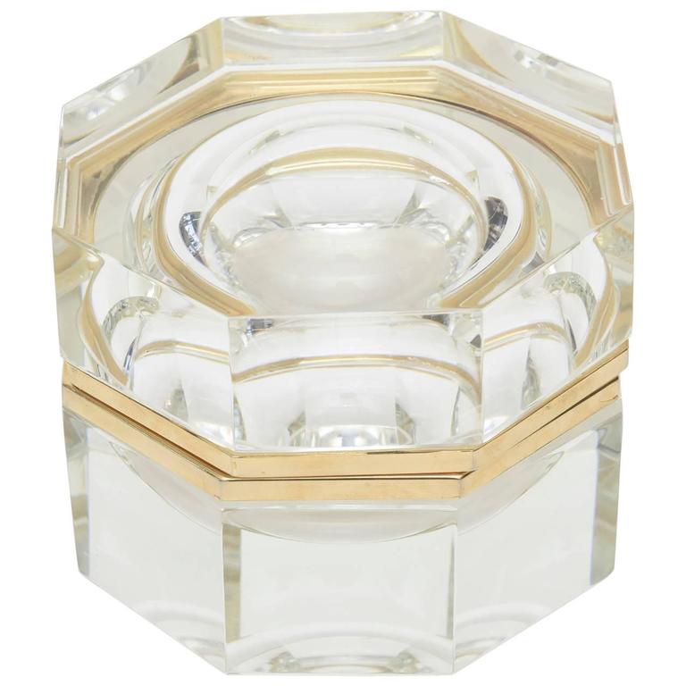 Italian Murano Faceted Glass And Brass Octagonal Hinged Boxjewelry Box At 1stdibs