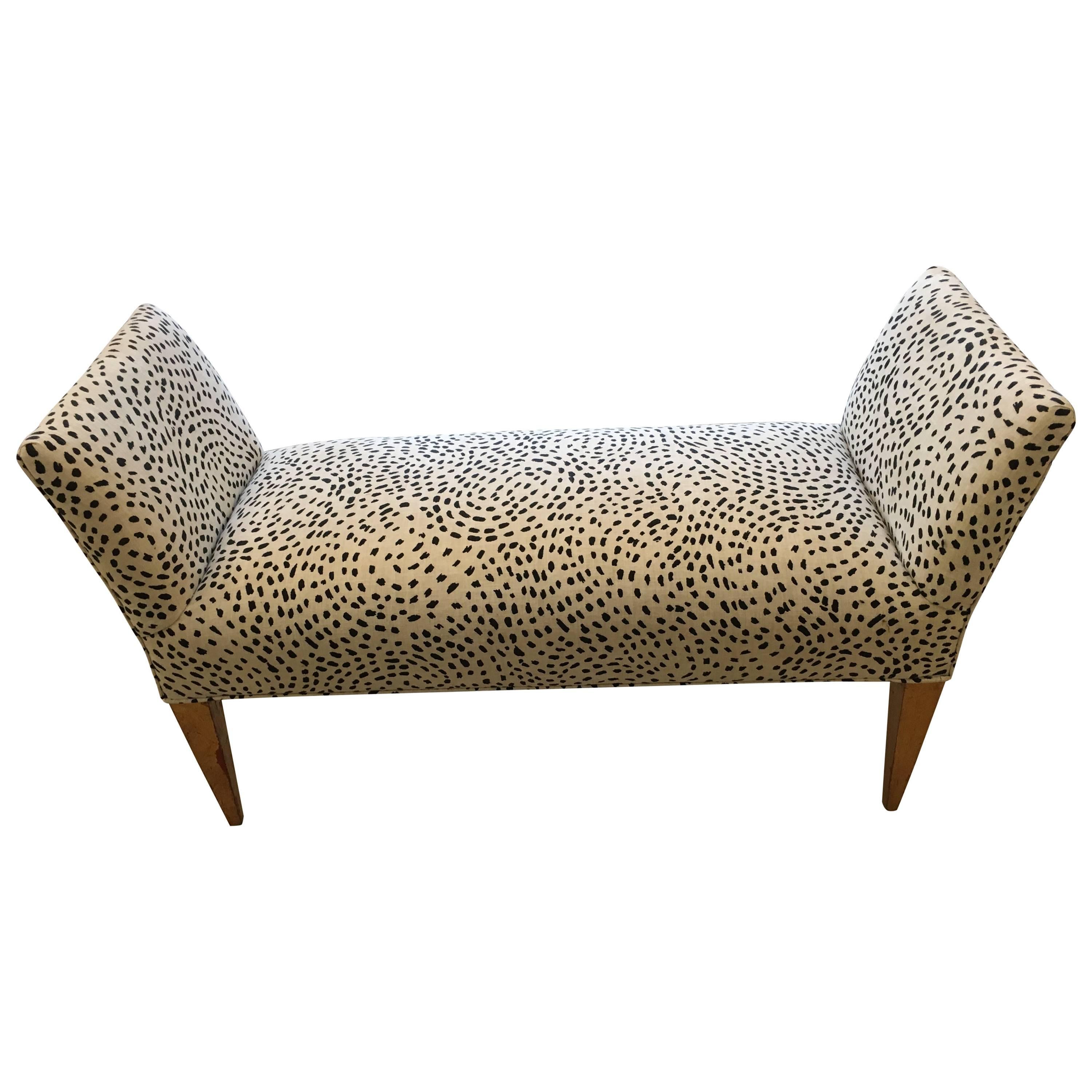 Stylish Bench in Black and Cream Faux Animal Print at 1stDibs