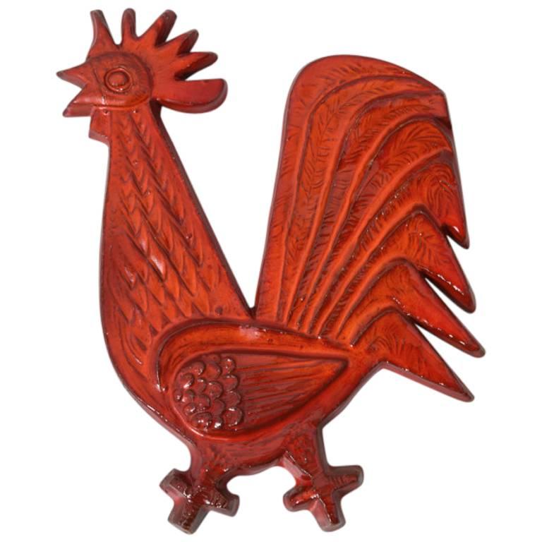 Wall-Mounted Large Red Glazed Ceramic Rooster Designed by Amphora ...