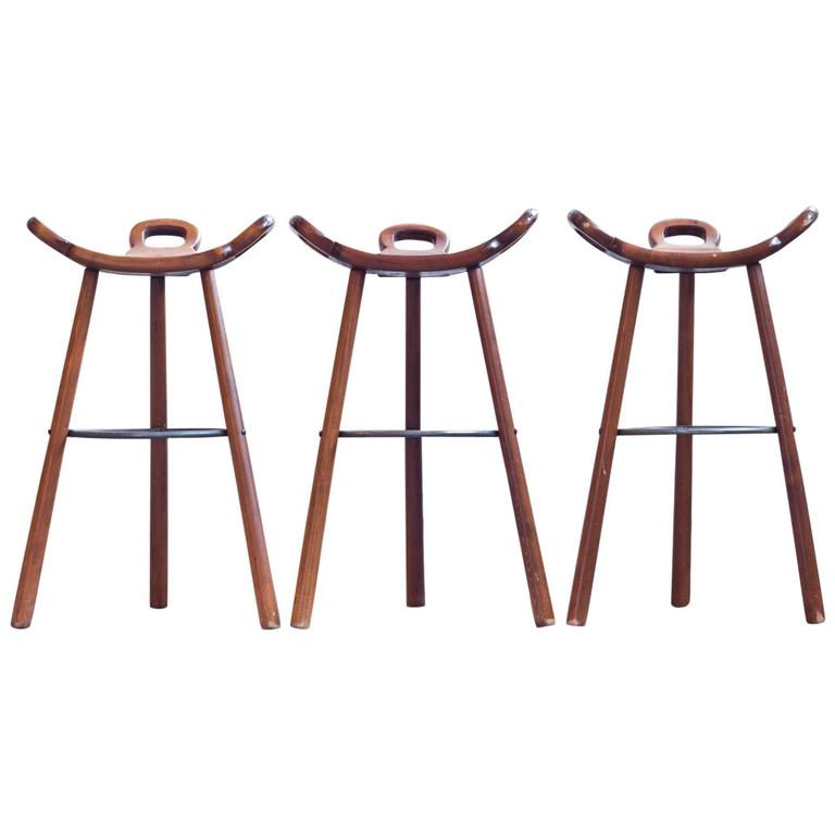 Spanish Brutalist Bar Stools, Set of Three at 1stDibs