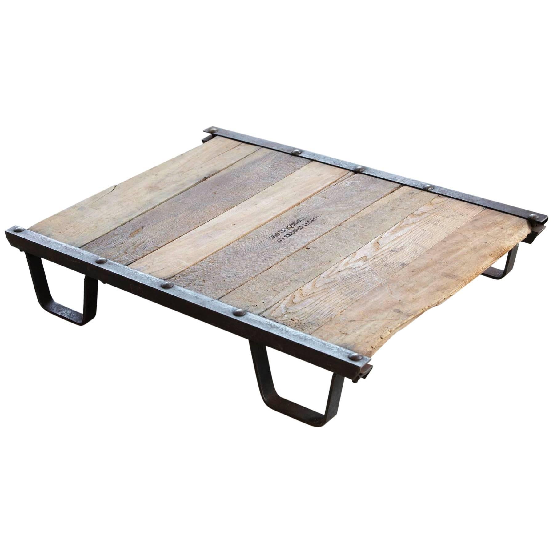Vintage Industrial Steel and Wood Skid Platform, Low Coffee Table For ...