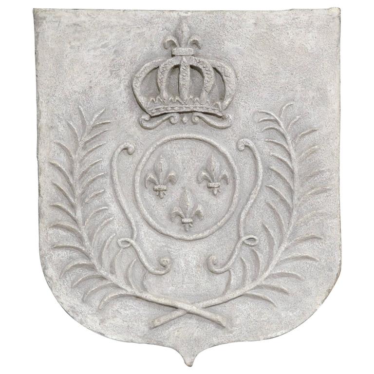 19th Century French Carved Stone Kingdom of France Crest with Fleurs De ...