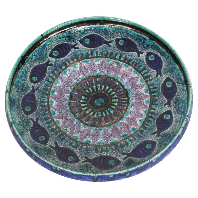 Ninon Vester Müller Ceramic Bowl Fish Pattern, 1970s at 1stDibs