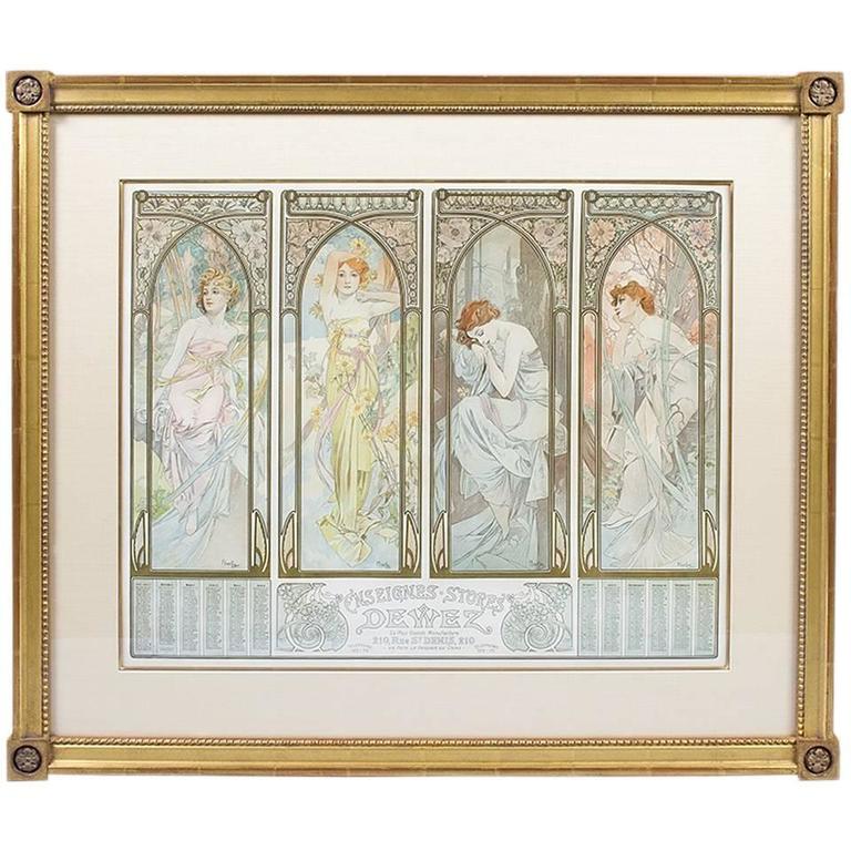 French Art Nouveau Lithograph "Four Times of Day" by Alphonse Mucha For ...
