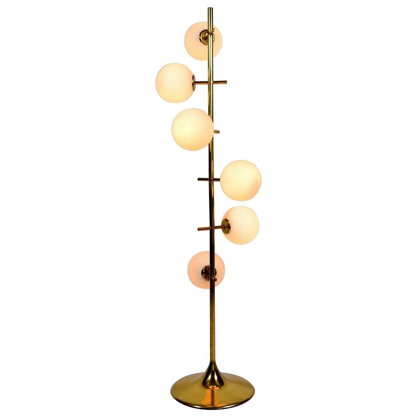 Brass and Swirling Opaline Glass Globes Floor Lamp by Temde ...