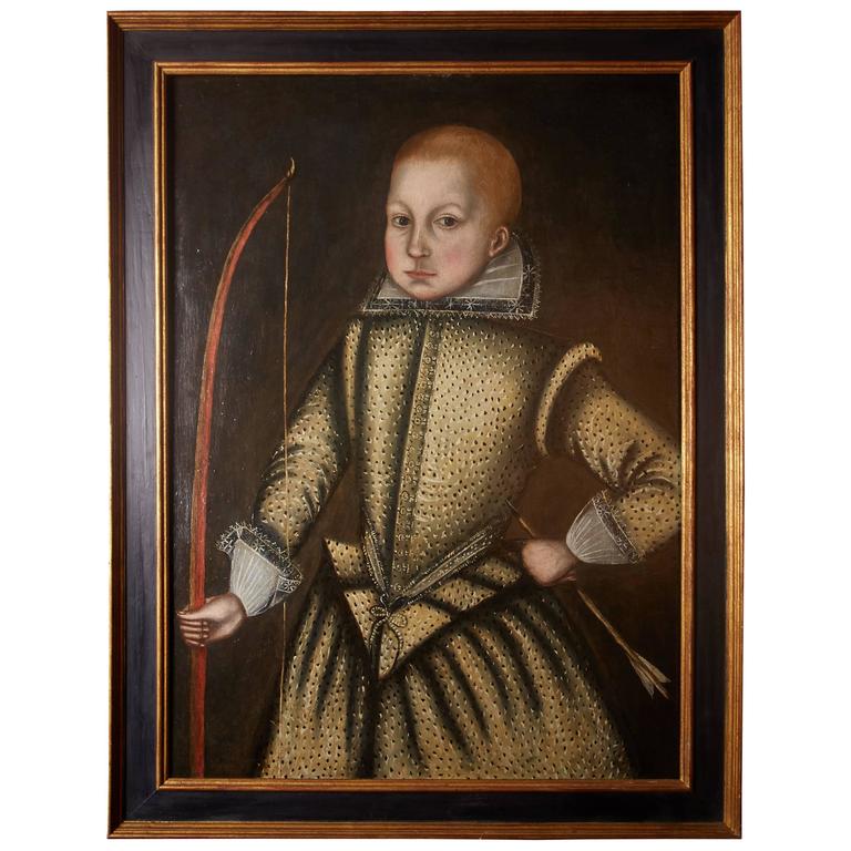 English portrait of a Jacobean boy with bow and arrow, early 17th ...