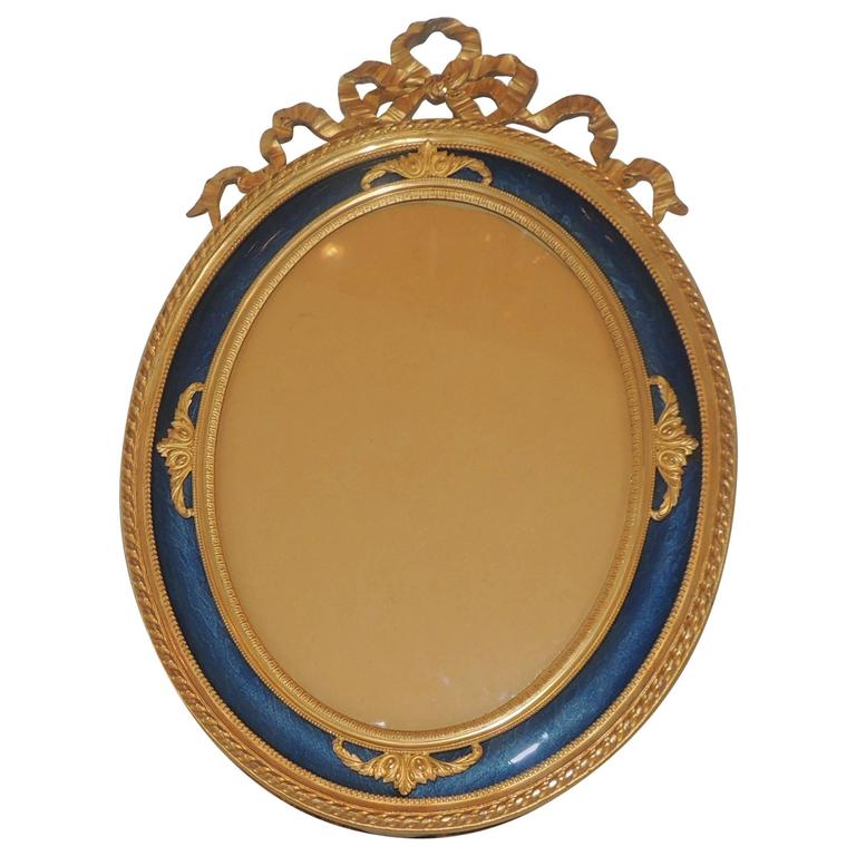 Fine Vintage French Bow Doré Bronze Oval Blue Enamel Picture Frame at ...