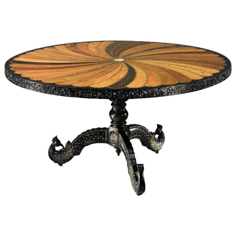 19th Century Ceylonese Ebony Specimen Wood Inlaid Dining Table at 1stDibs
