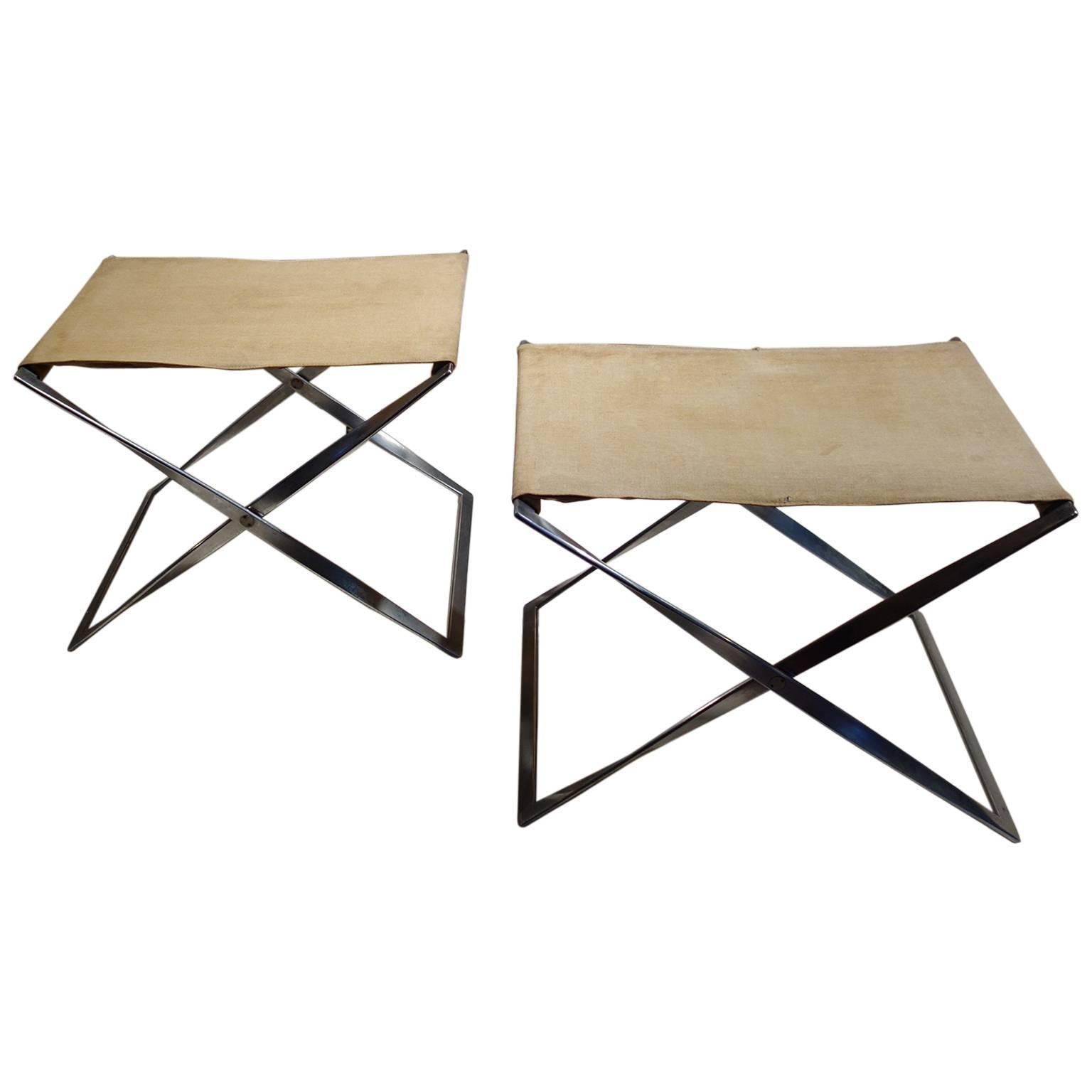 Pair of PK91 Foldable Canvas Stools by Poul Kjaerholm at 1stDibs ...