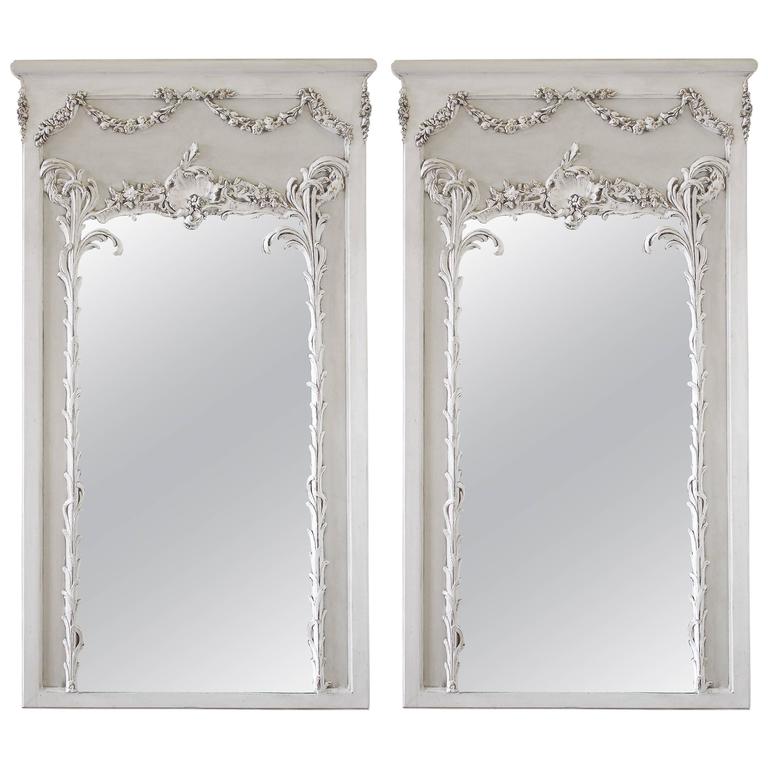 Pair of Vintage French Style Painted Trumeau Mirrors with Rose Swags at ...