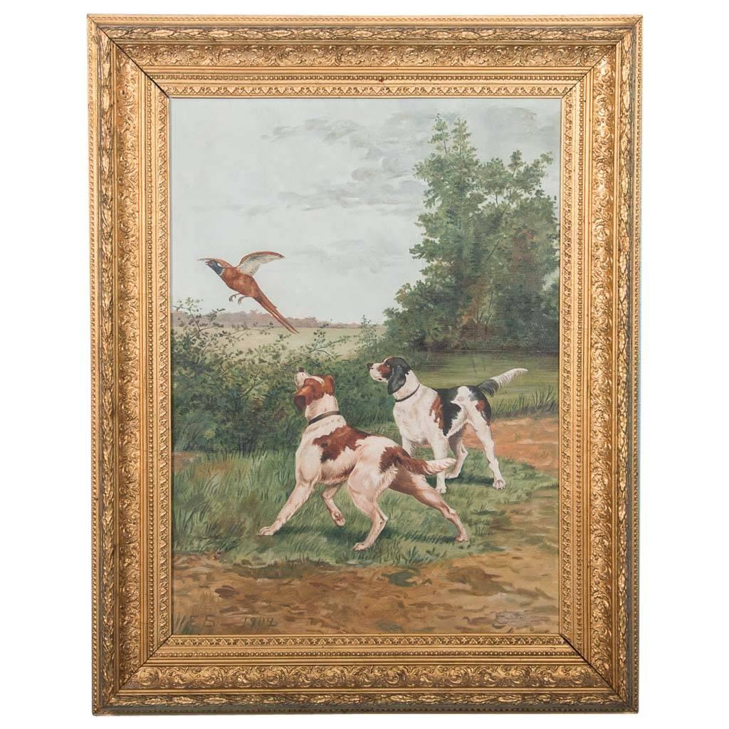 Original Signed 19th Century Antique Oil Painting, Hunting Scene with ...