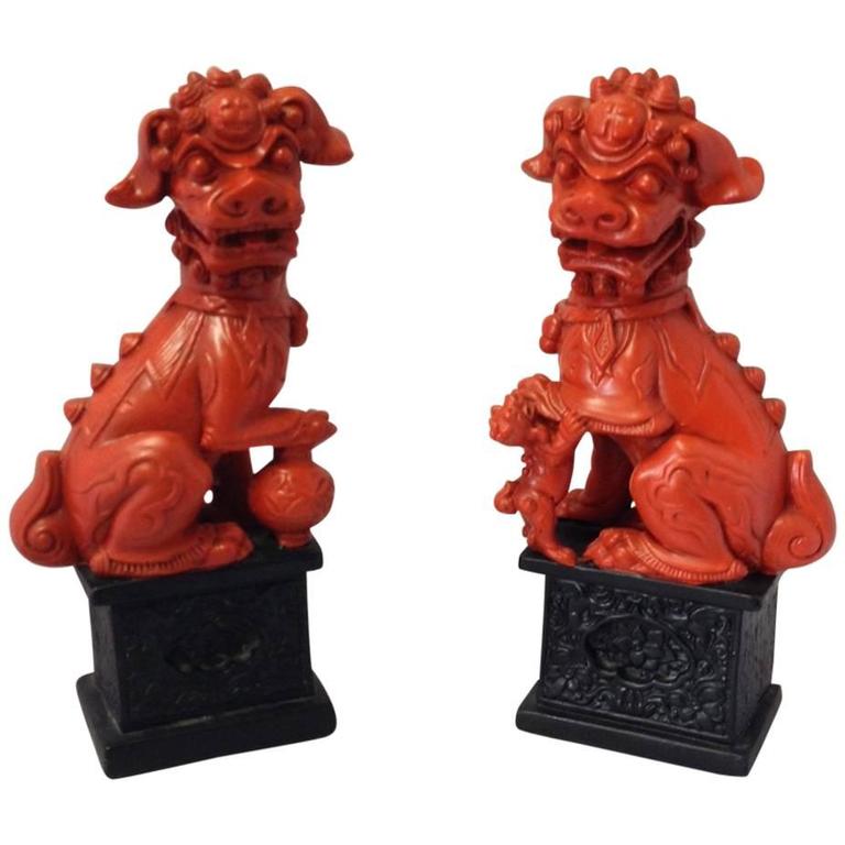 Pair of ABCO Vintage Red Foo Dogs/Lions at 1stDibs