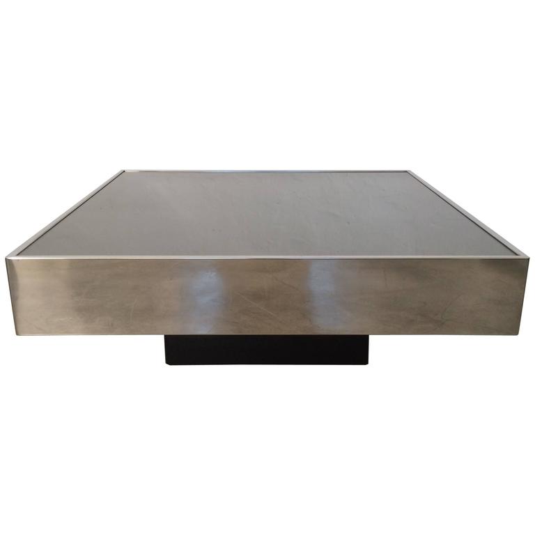 1970s Willy Rizzo Mirrored and Steel Coffee or Cocktail Table for Cidue ...