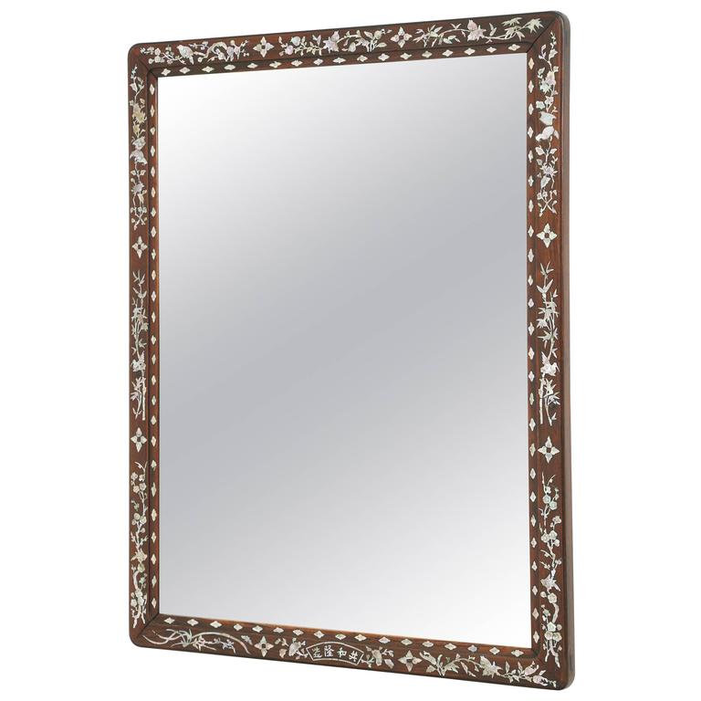 Mother-of-Pearl Inlaid Rosewood Mirror, 19th Century at 1stDibs