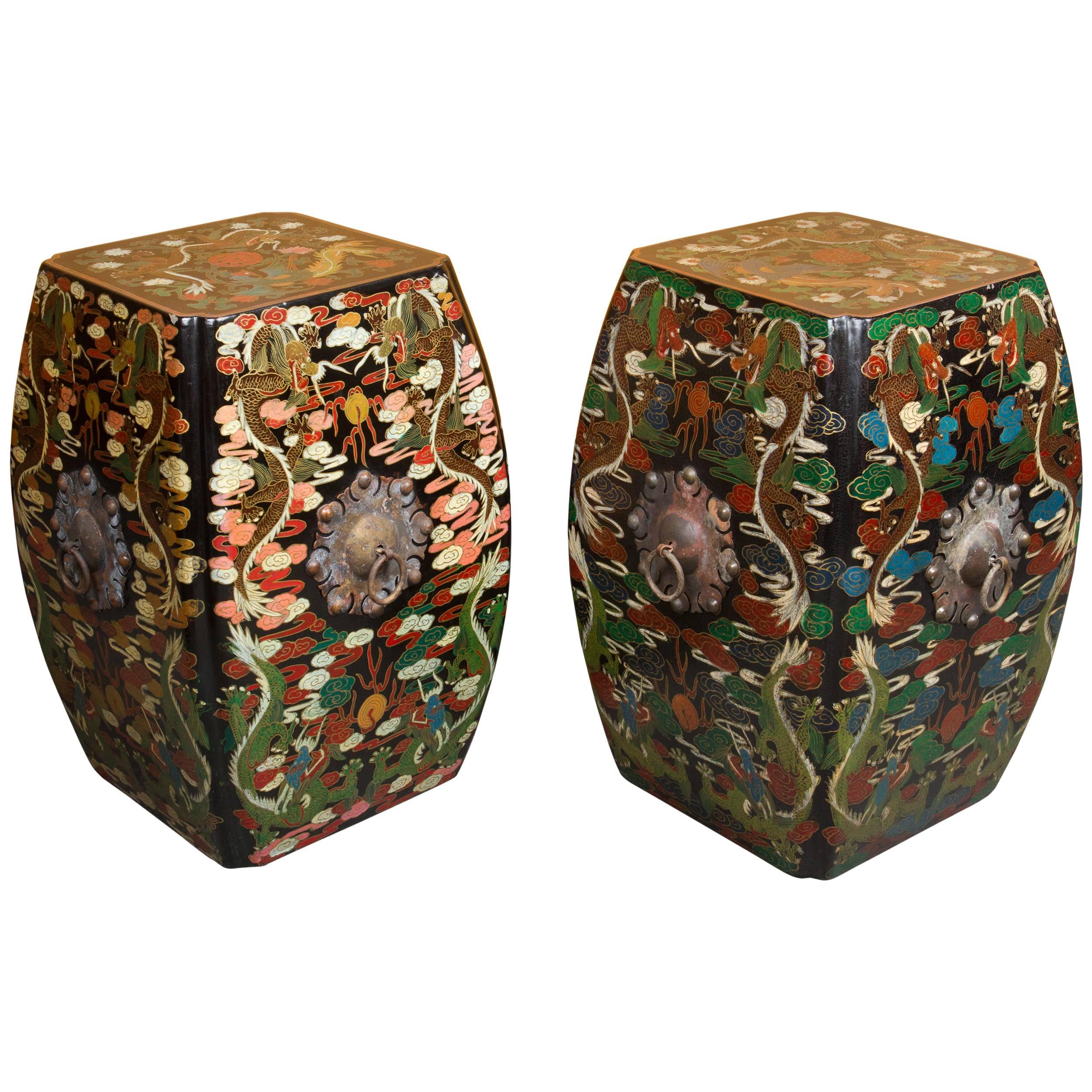 Pair Painted Wood Asian Style Side Tables at 1stDibs