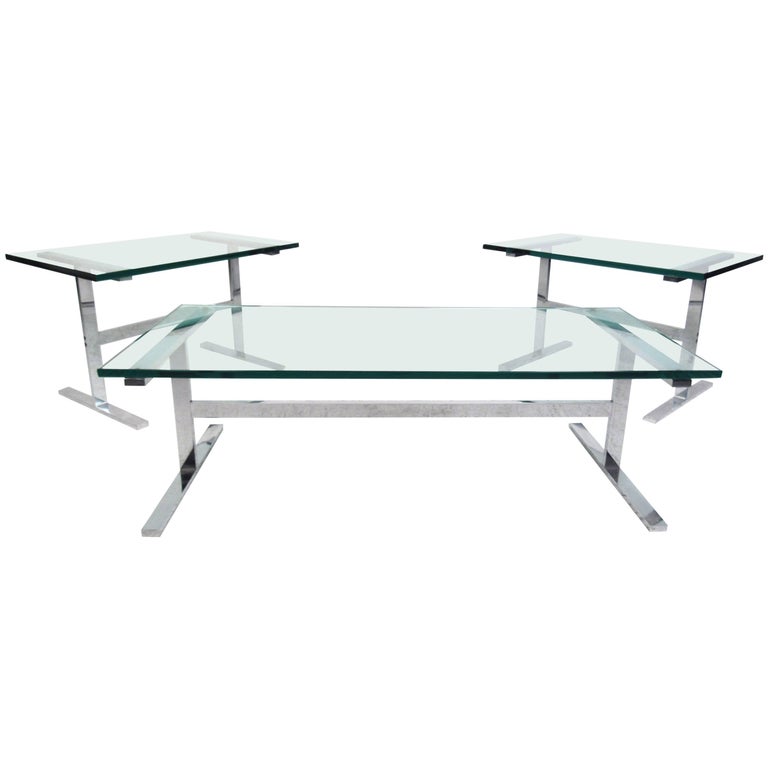 Mid-Century Chrome Coffee Table Set at 1stDibs