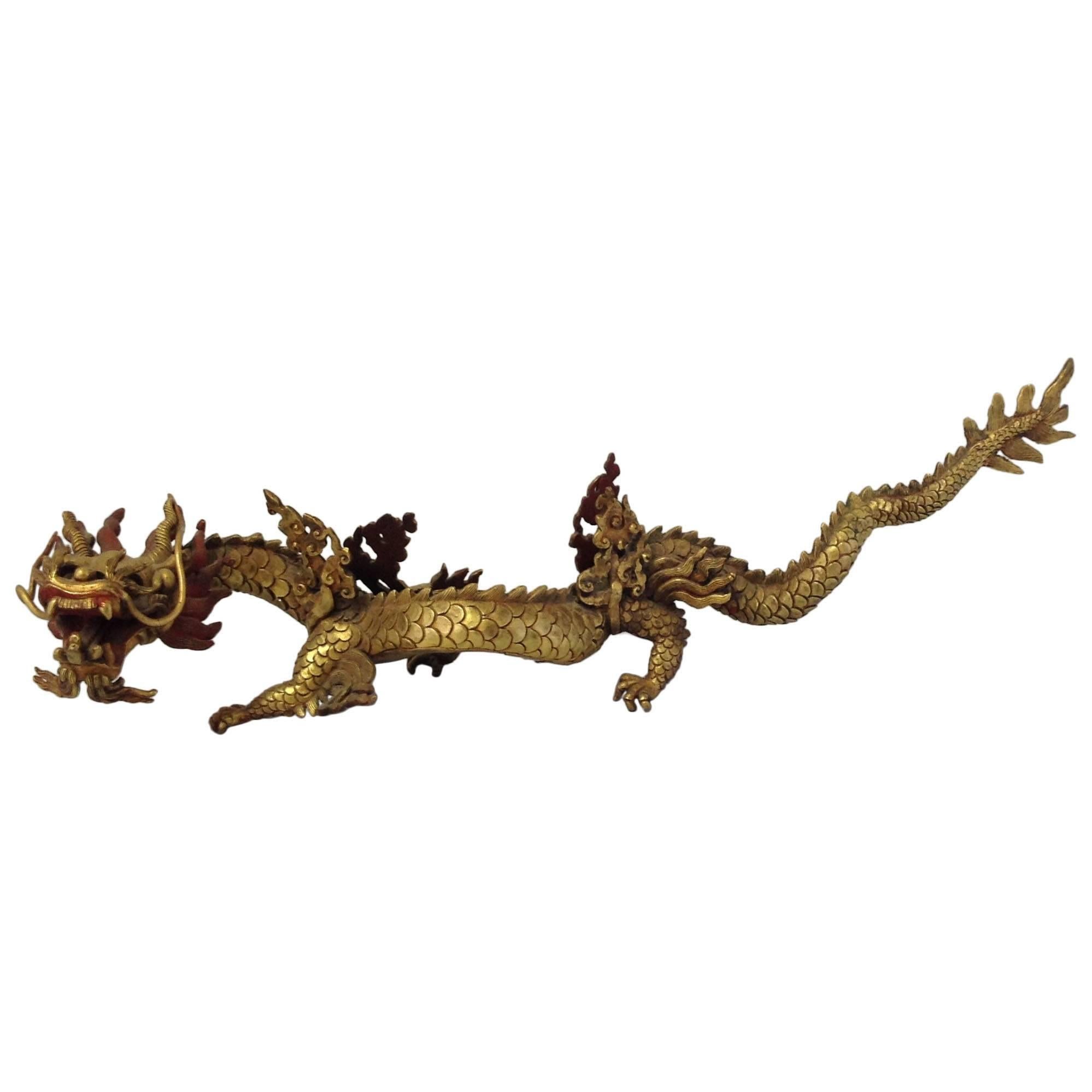 Mid-Century Brass Chinese Dragon Statue at 1stDibs
