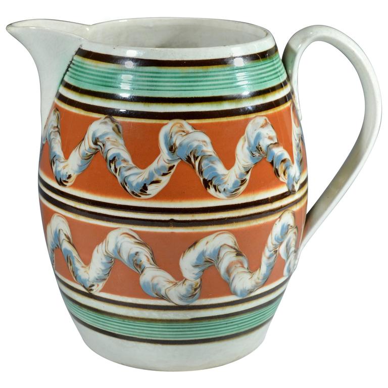 Creamware Double Earthworm Mocha English Pottery Jug at 1stDibs