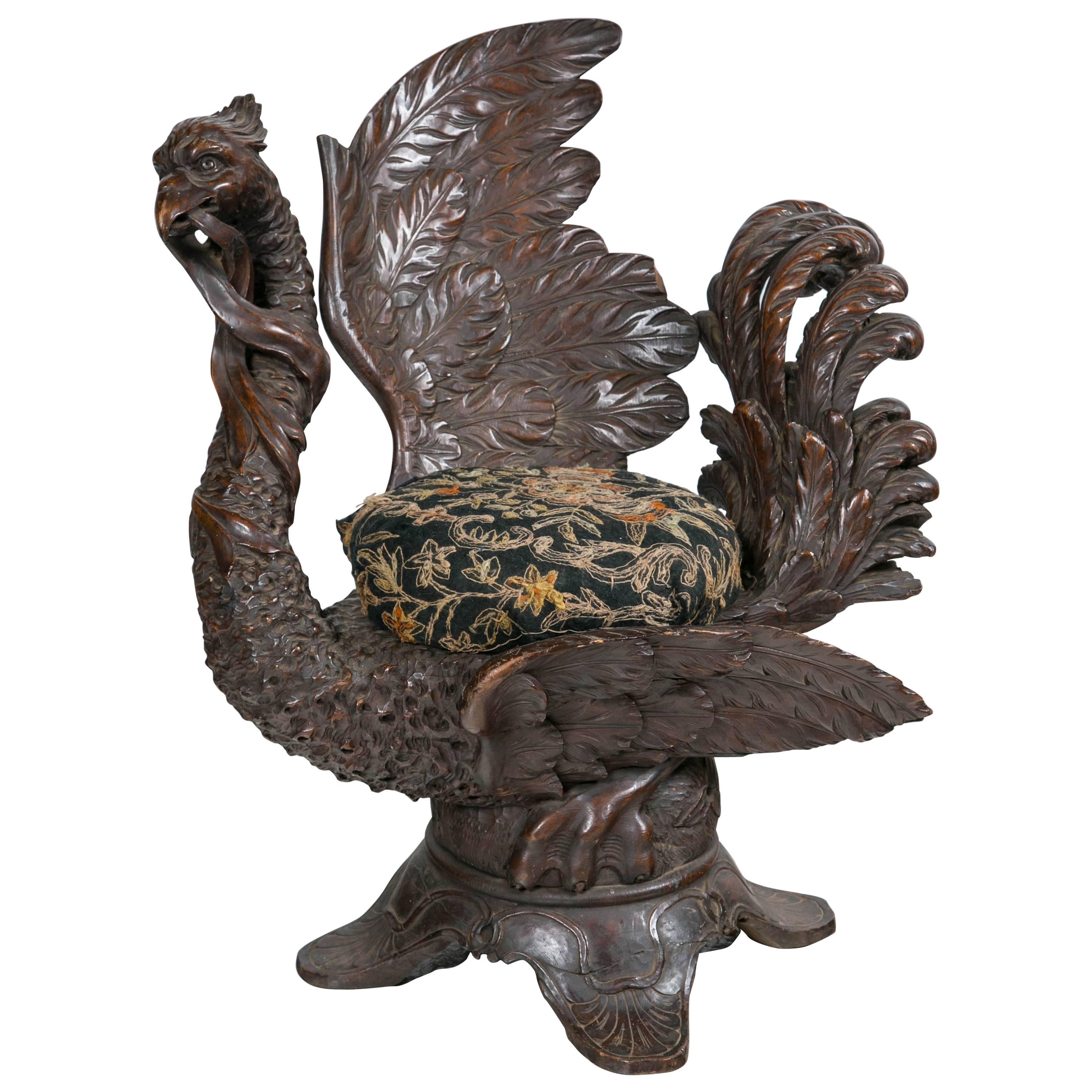 19th Century Carved Black Forest Chair with an Eagle at 1stDibs