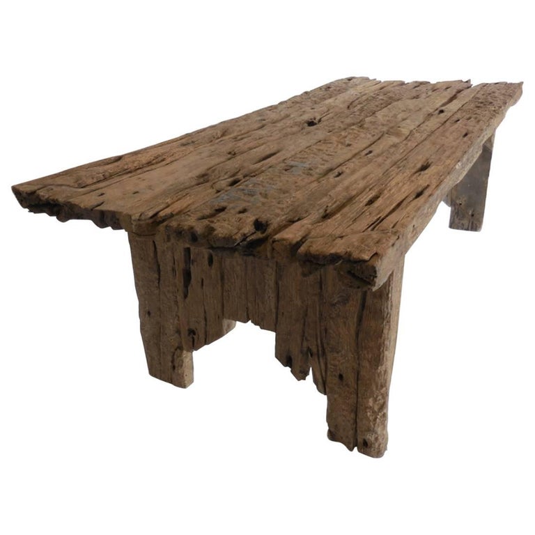 Large Scale Primitive Modern Elm Wood Table at 1stDibs