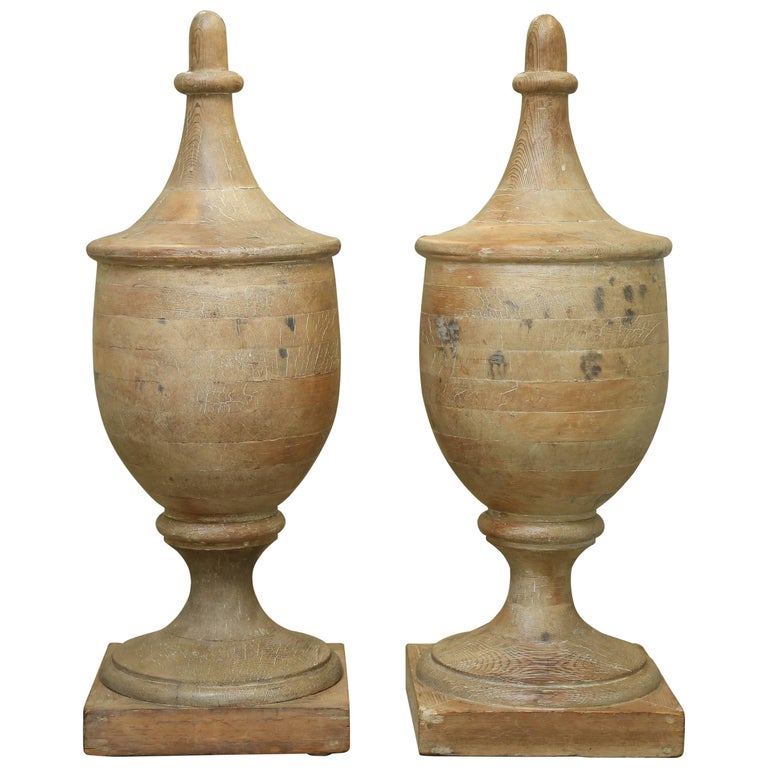 Pair of Very Large 42.5" Vintage Wooden Finials at 1stDibs