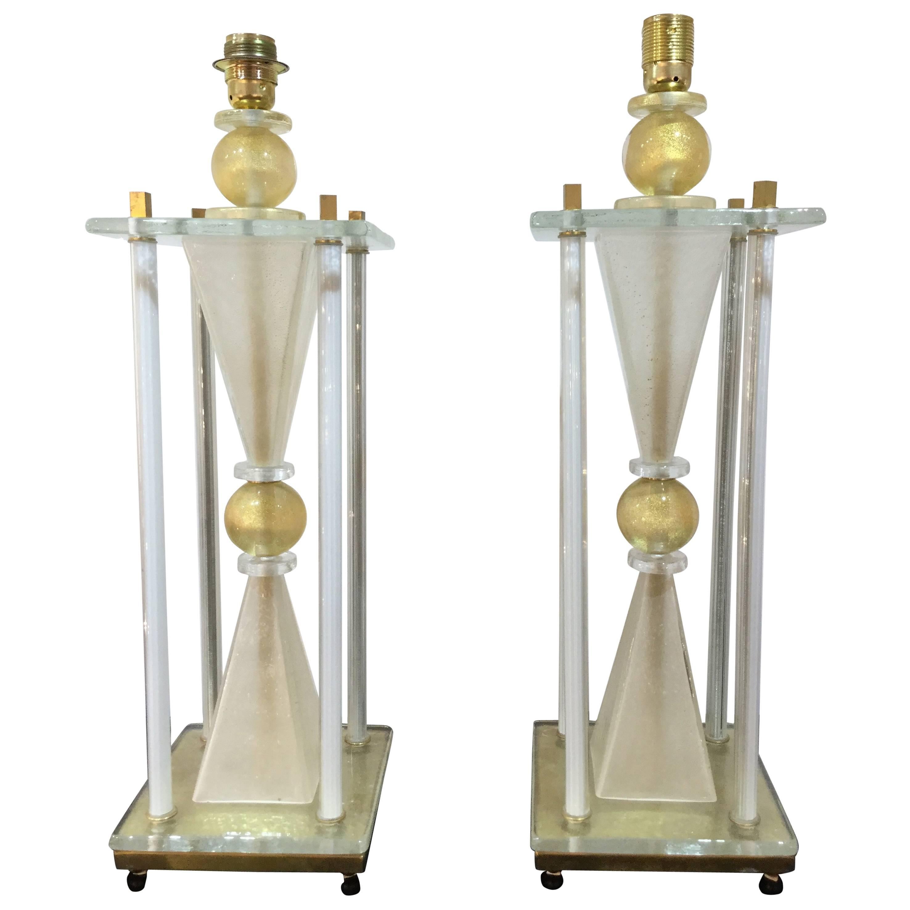 Pair of Italian 'Hour Glass' Lamps in Murano Glass For Sale at 1stDibs