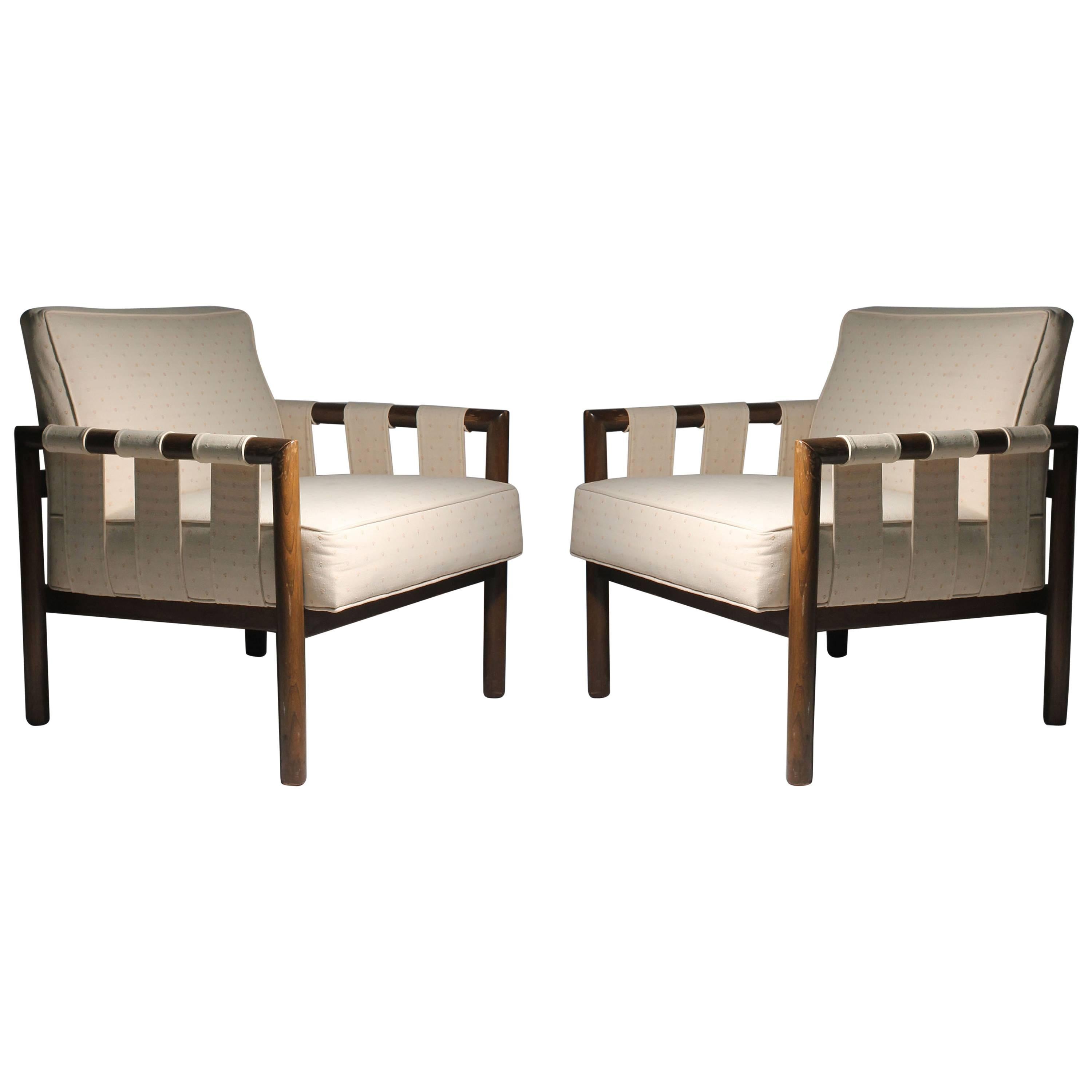Pair of Vintage Designer Open-Arm Side Strap Lounge Chairs at 1stDibs