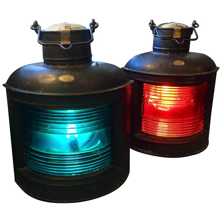 Pair of Very Large American 19th Century Ship's Bow Lights with Fresnel ...