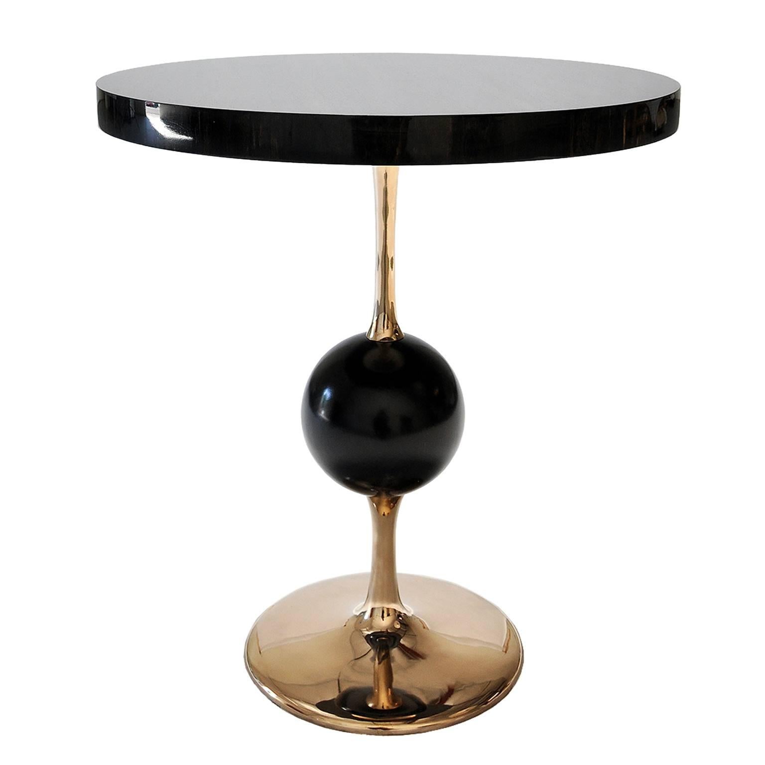 Jupiter End Table in Polished Cast Bronze and Genuine Ebony Top by ...