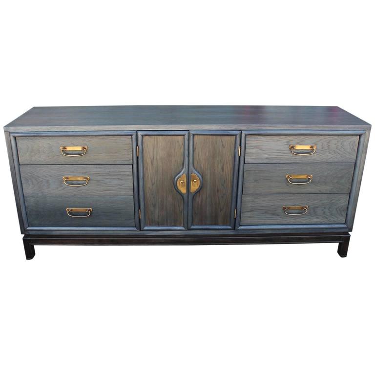 Blue Aniline Dye Modern Dresser with Brass Hardware with Nine Drawers ...