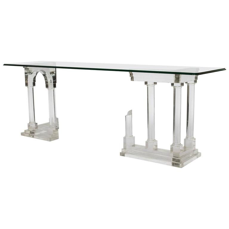 Architectural Pillar Console Table in Perspex Lucite Columns, Mid ...