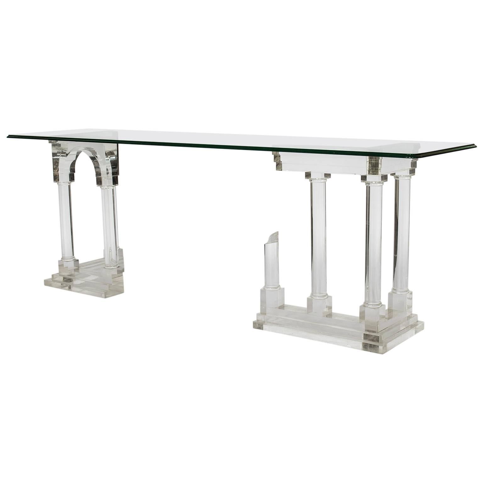 Architectural Pillar Console Table in Perspex Lucite Columns, Mid ...