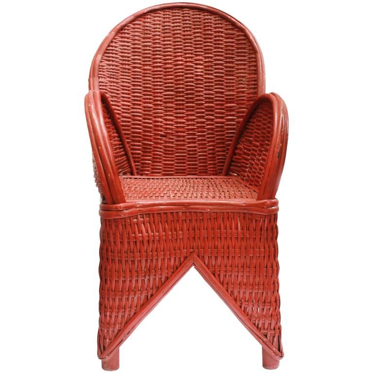 Red Wicker Chair Handmade in Morocco For Sale at 1stDibs