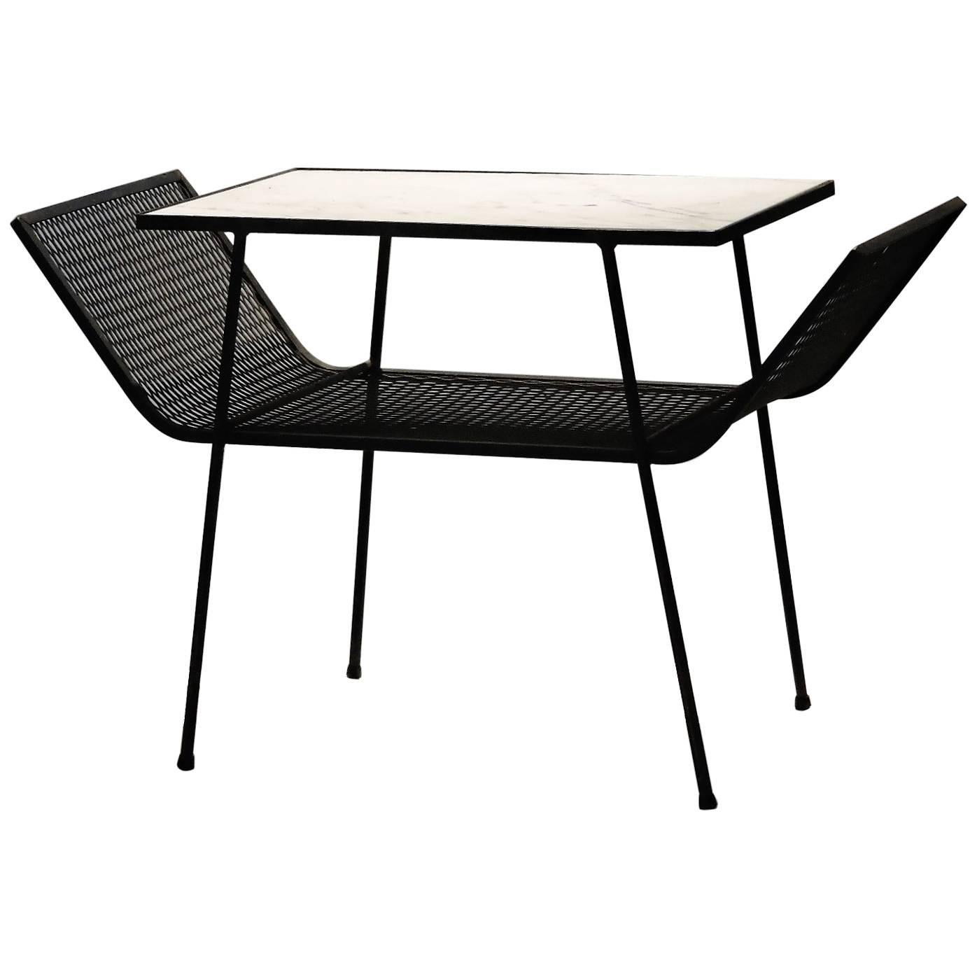 Modernist Wrought Iron Mesh Marble Top Table at 1stDibs
