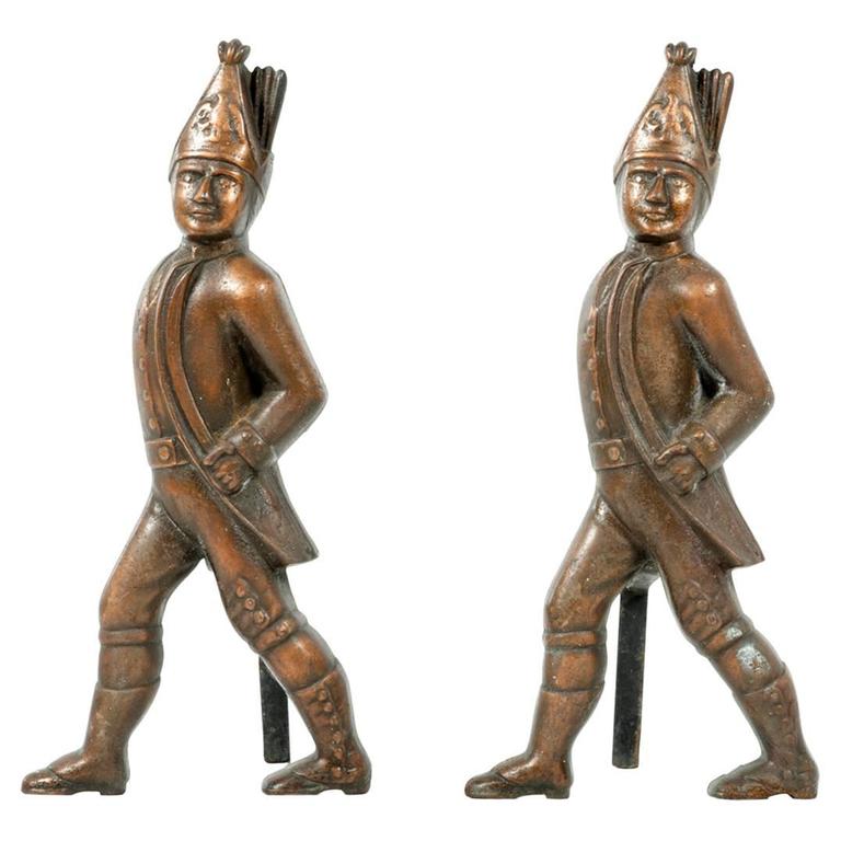Pair of Hessian Soldier Figural Andirons at 1stDibs