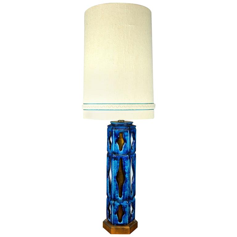 Monumental Mid-Century Modern Blue Art Pottery Table Lamp at 1stDibs
