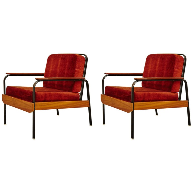 Pair of Mid Century Modern French Easy Chairs after Jean Prouve, circa ...