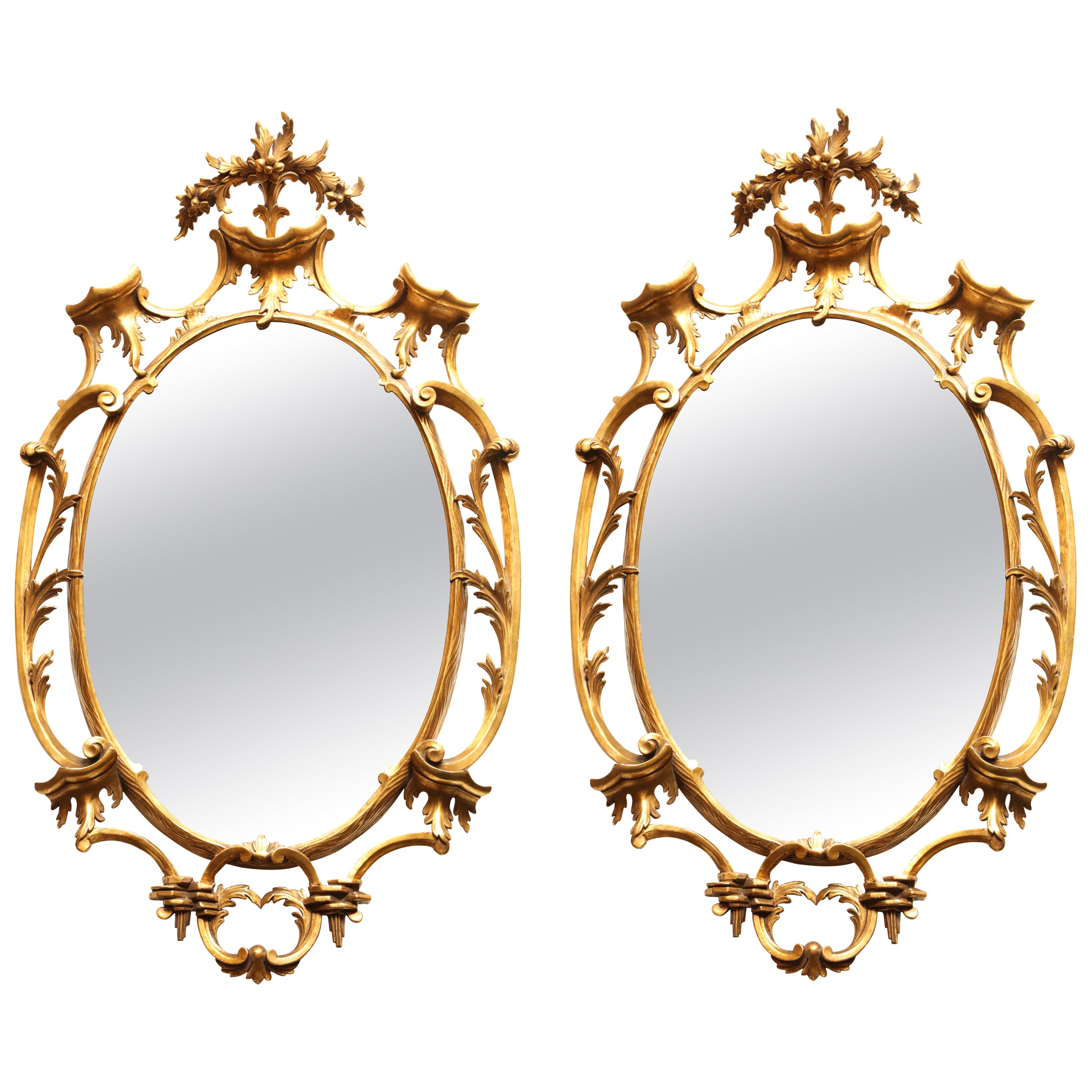 Pair of Hand Carved Oval Gilt Wood Mirrors by La Maison London For Sale ...