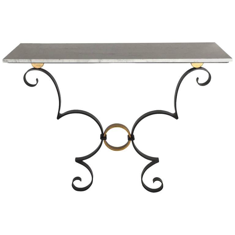 Handmade Iron Work Black and Gold Console Table with White Carrara ...