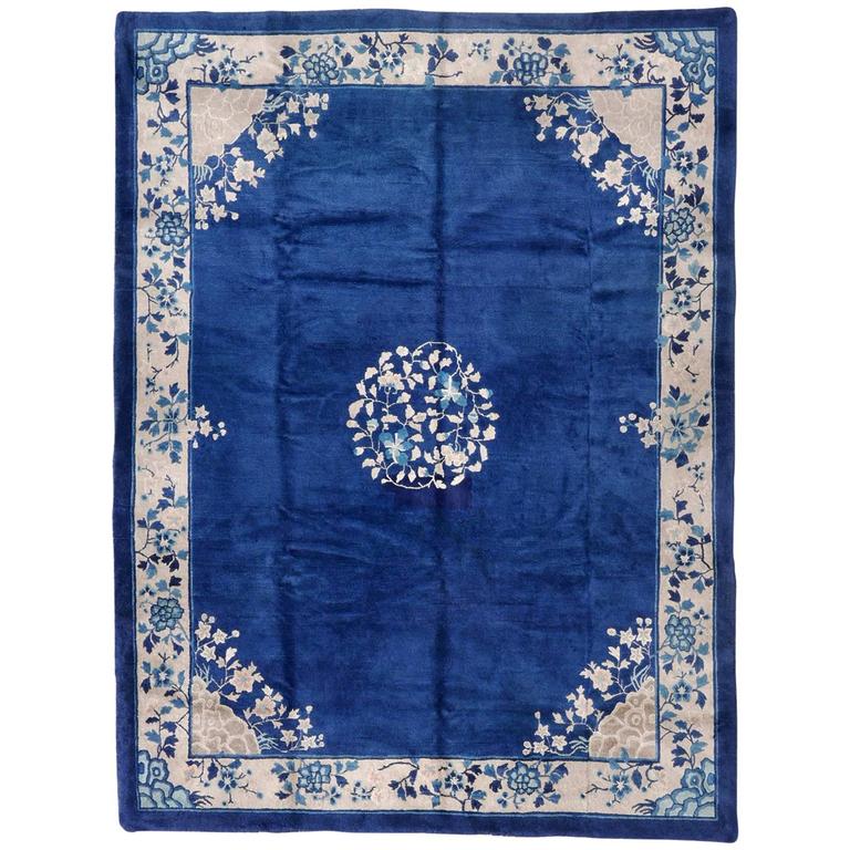 Antique Indigo Blue Beijing Chinese Area Rug For Sale at 1stDibs