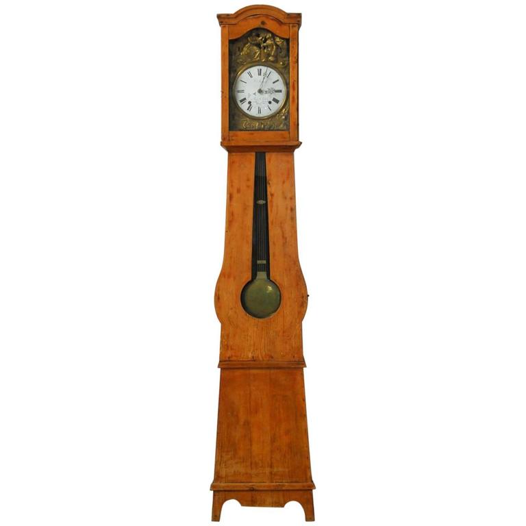 19th Century French Morbier Case Clock with Brass Repousse Face at 1stDibs