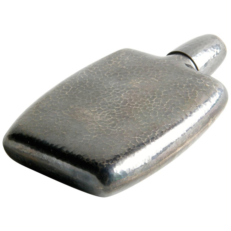 Arts and Crafts Hammered Sterling Silver Pocket Flask with Shot Glass ...