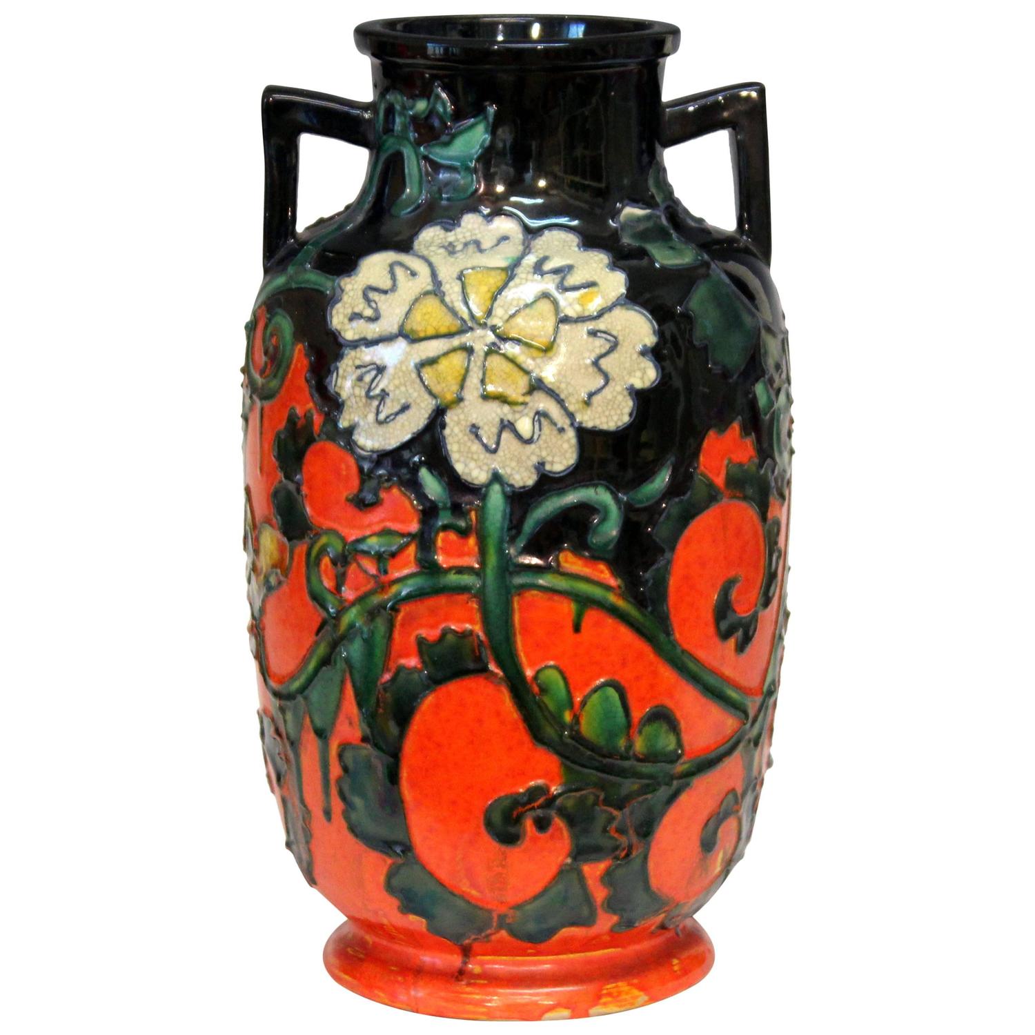 Awaji Pottery Japanese Art Deco Pottery Vase For Sale at 1stdibs