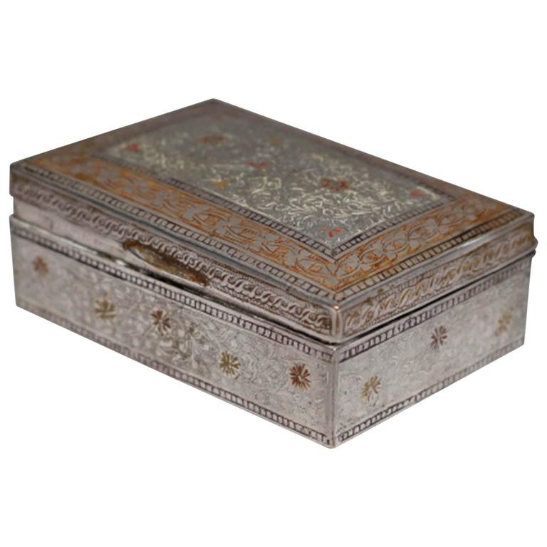 Early 20th Century Indian Silver Plated and Enameled Cigarette Box For ...